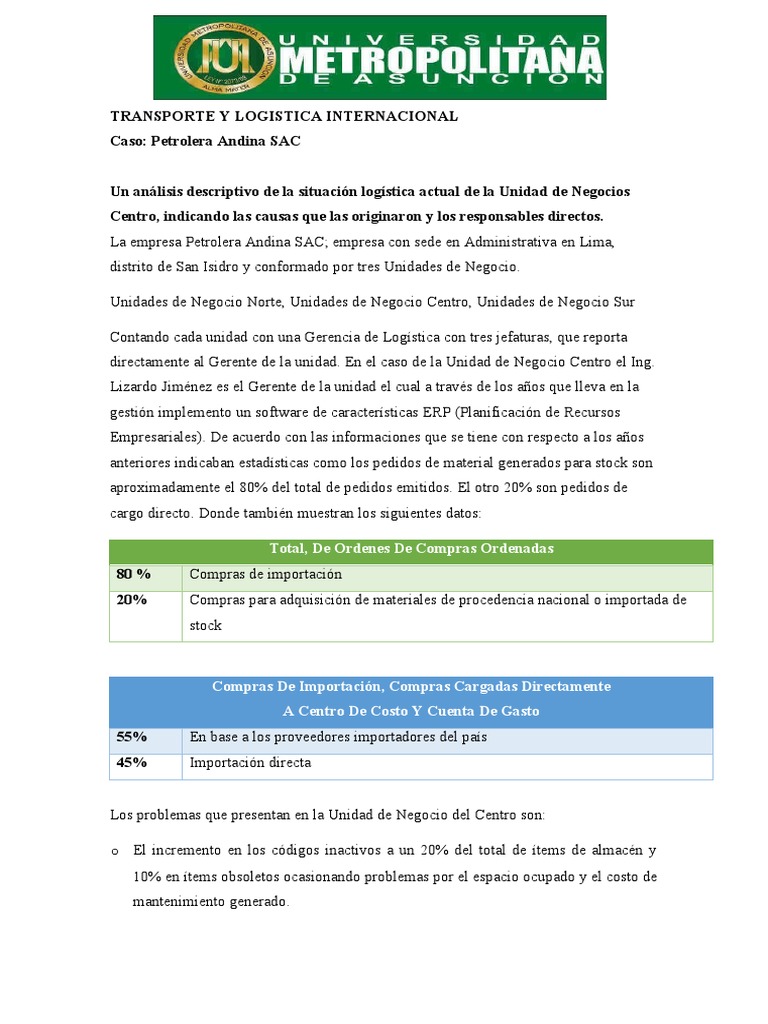 Transporte y Logistica Caso Petrolera Andina SAC | PDF