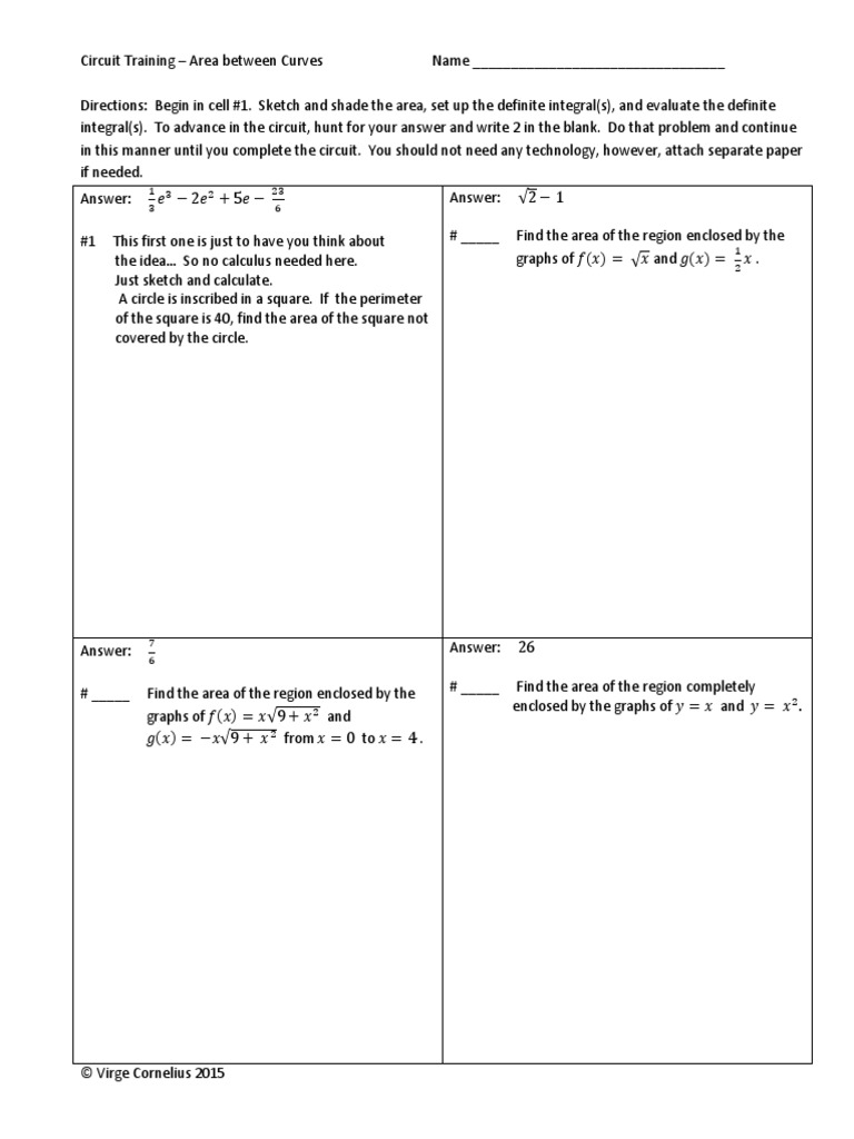 Circuit Training Area Between Curves Calculus | Download Free PDF ...