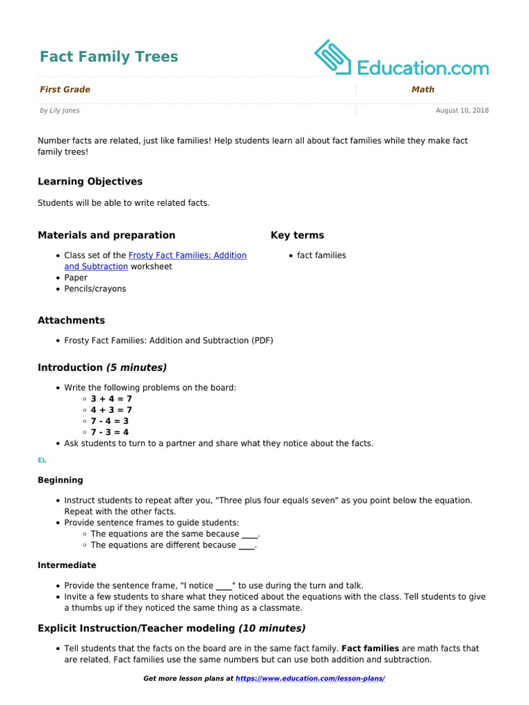 Fact Family Trees PDF | PDF | Subtraction | Behavior Modification