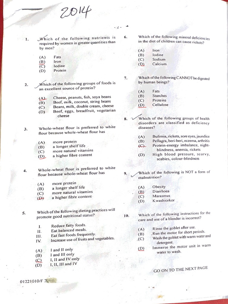 Foods Past Paper 2014 P1 2 | PDF