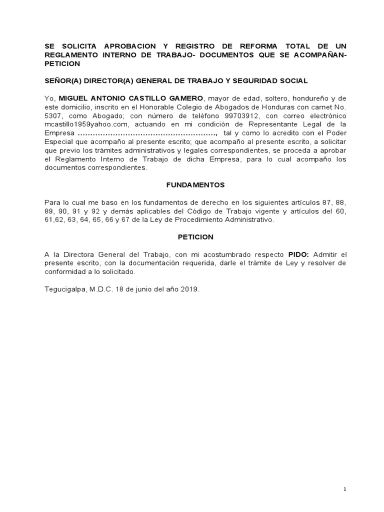 Formato de Reglamento de Trabajo | PDF | Salario | Tiempo de trabajo