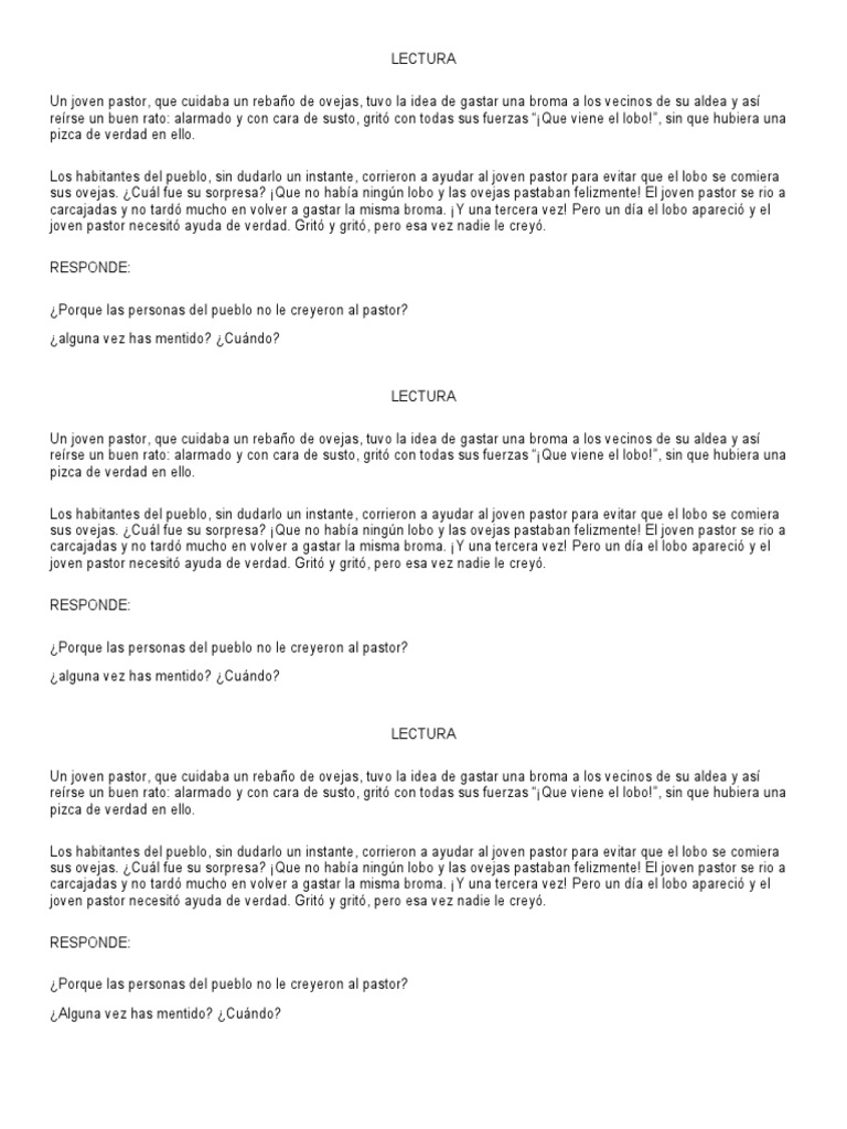 El Pastor Mentiroso y el Lobo | PDF | Oveja