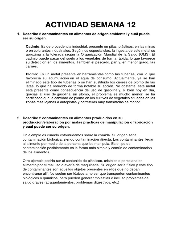 Contaminantes en Alimentos: Cadmio y Plomo | PDF | Ciencia y matemáticas