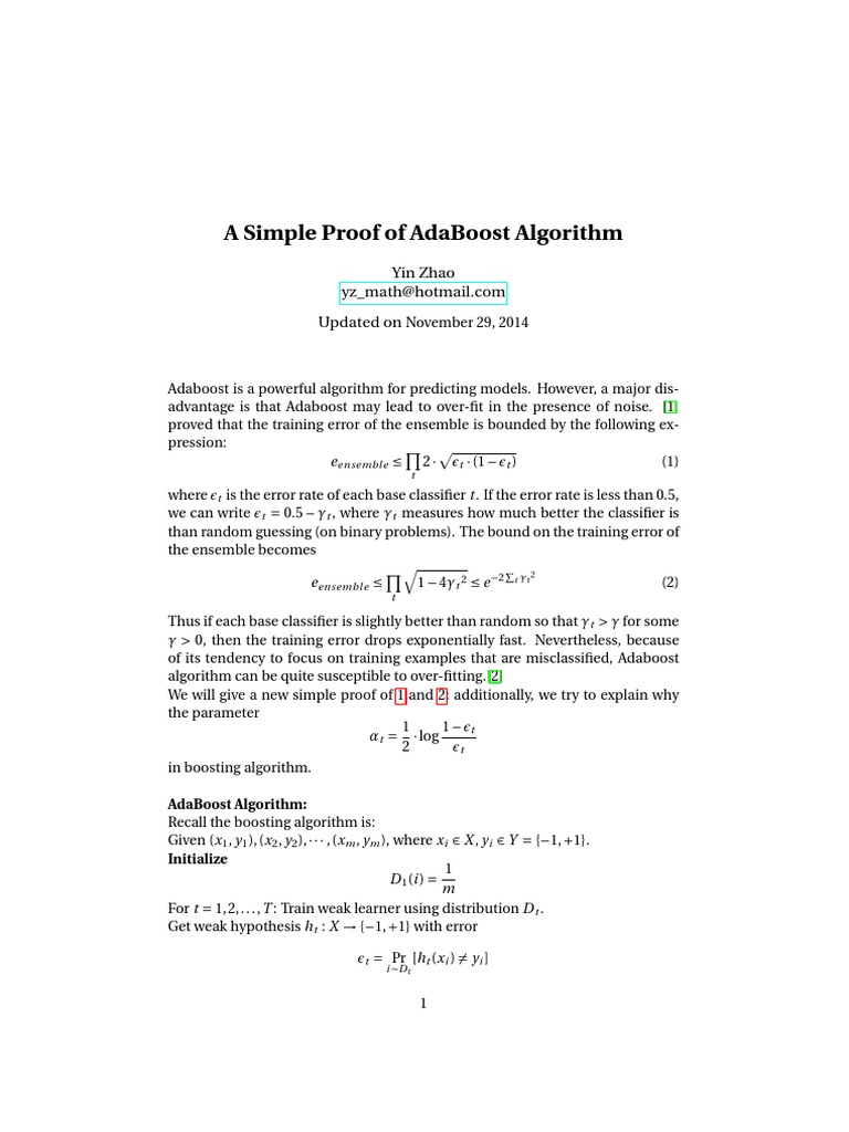 A Simple Proof Of Adaboost Algorithm Pdf Algorithms And Data Structures Teaching Mathematics 6940