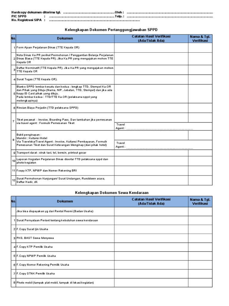 Ceklist Kelengkapan Dokumen SPPD | PDF