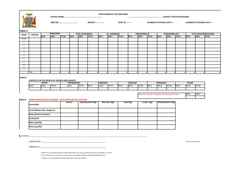 Monthly Return Form for Primary Schools | PDF | Edible Nuts And Seeds ...