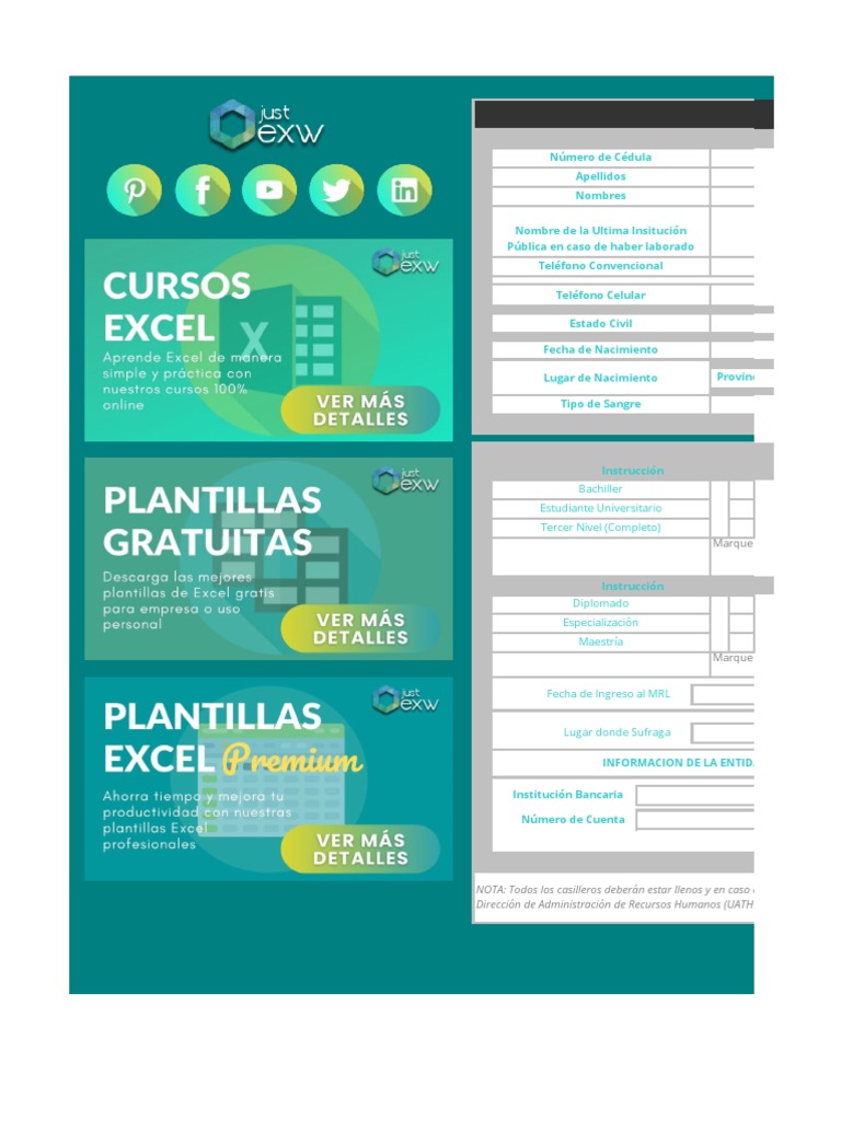 Plantilla de Excel Gratuita Ficha de Empleado Justexw | PDF
