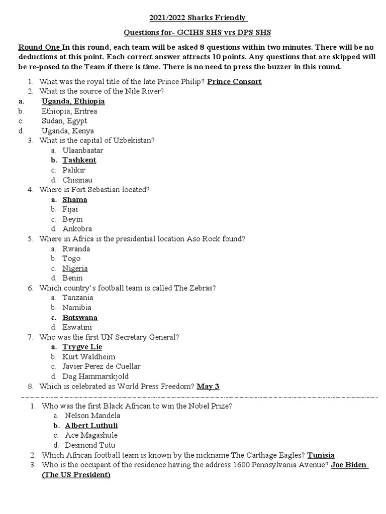 2021 - 2022 Sharks Friendly Questions For SHS GCIHS SHS Vrs DPS SHS 1 ...