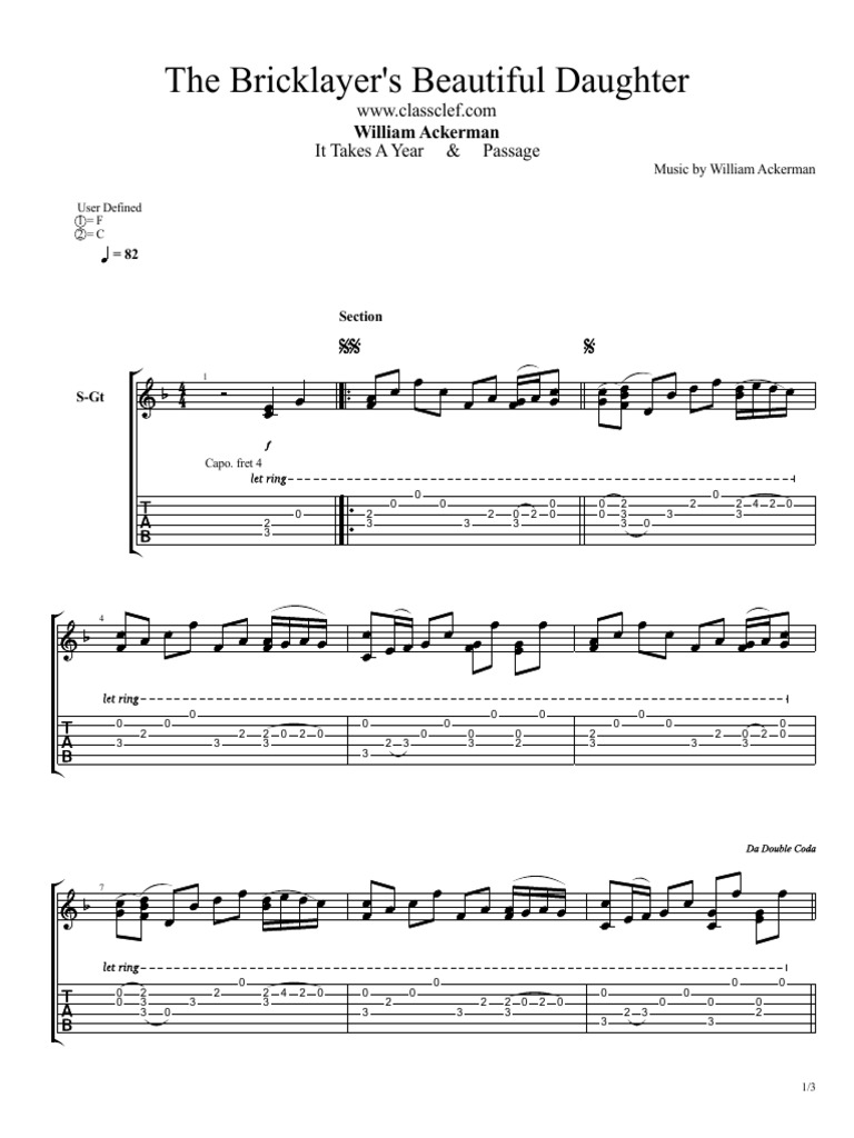 The Bricklayers Beautiful Daughter by William Ackerman | PDF | Chordophones | String Instruments