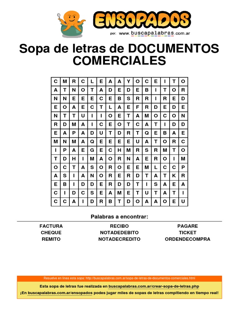 Sopa de Letras de Documentos Comerciales | PDF