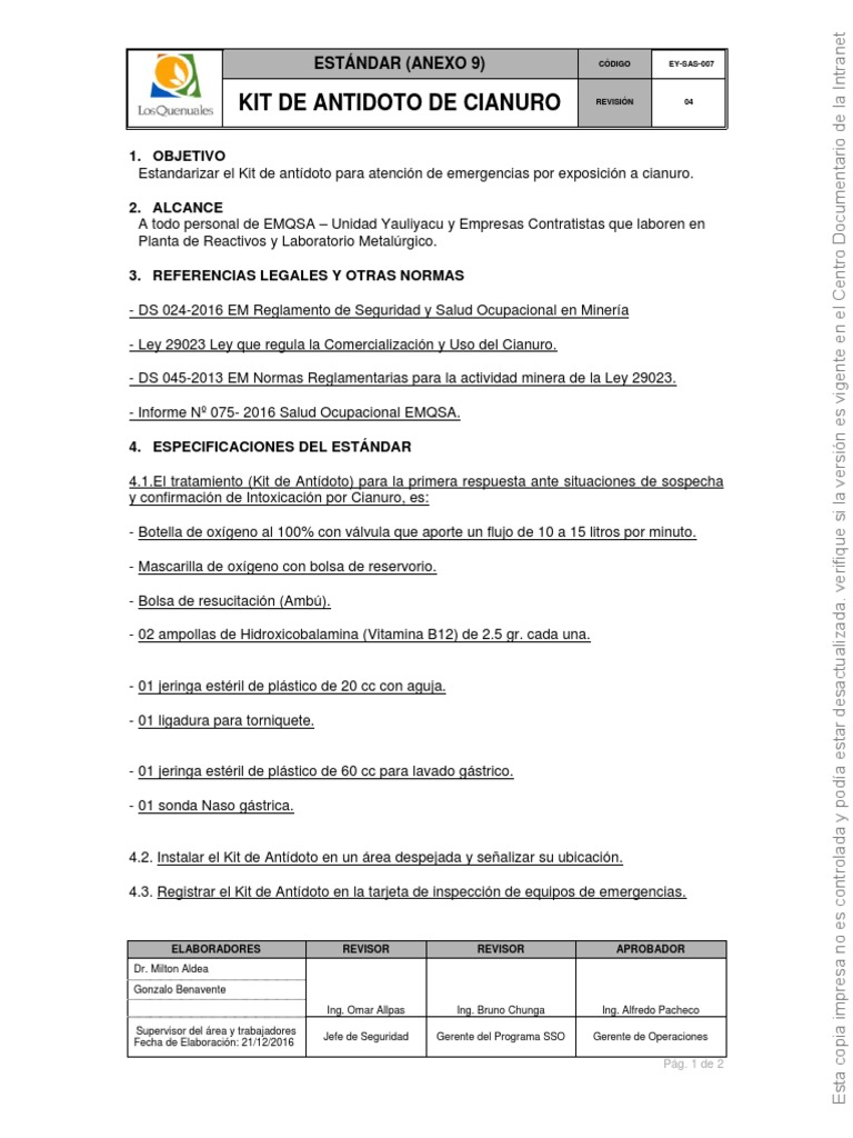 Kit de Antídoto de Cianuro REV Dic 2016 | PDF | Especialidades Medicas ...