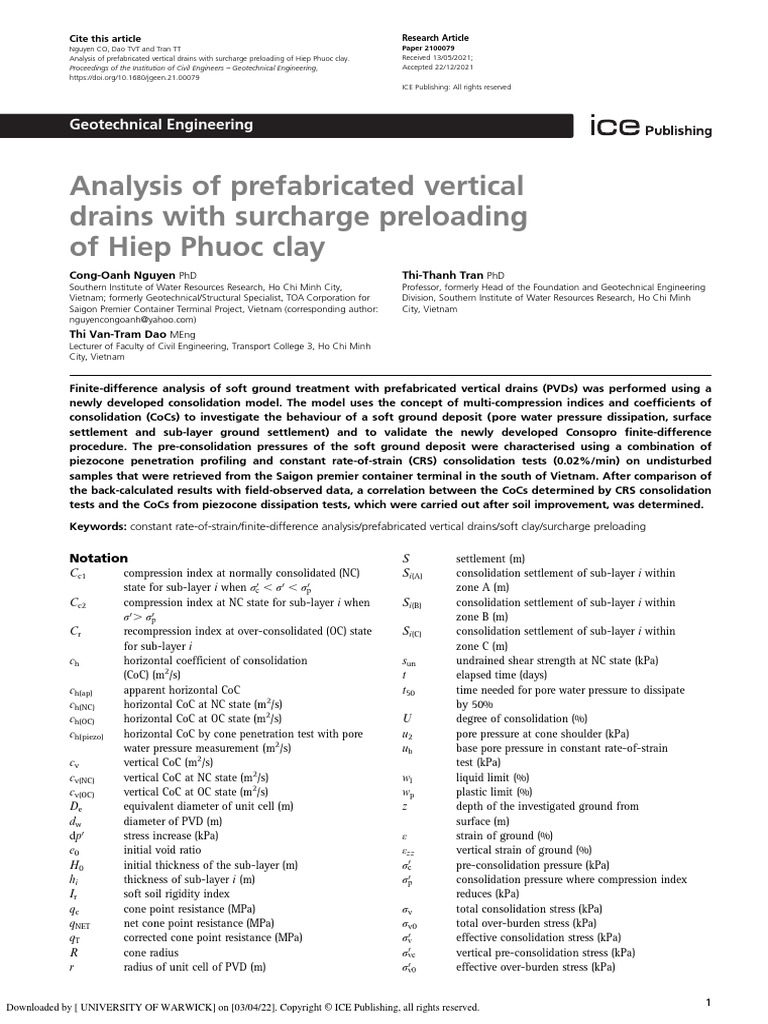 2021 - OanhNC - Analysis of PVD With Surcharge Preloading of Hiep Phuoc Clay | PDF ...