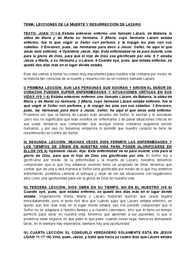 Lecciones de La Muerte y Resurreccion de Lazaro | PDF | María, madre de ...