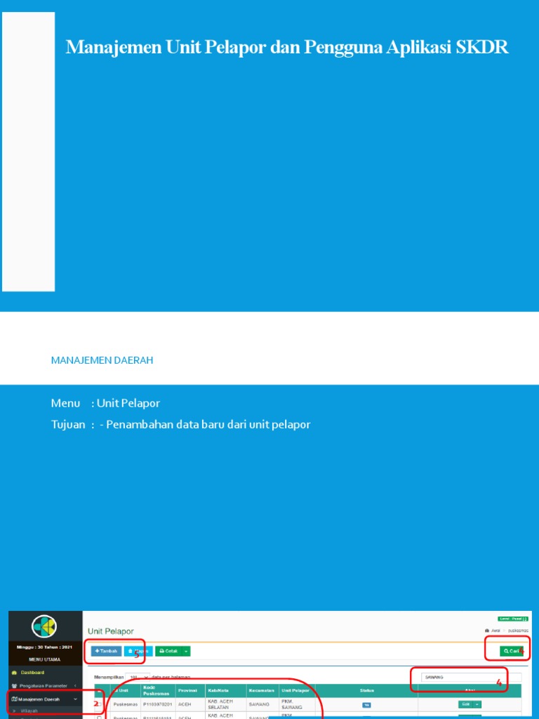 Modul Pelatihan Inti 1. Operasionalisasi Aplikasi SKDR - Management Daerah - 09jan2023 | PDF