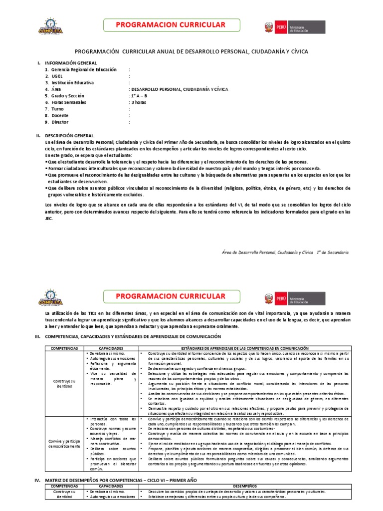 1ro Programacion Anual D.P.C.C. | PDF | Enseñando | Discriminación y relaciones raciales