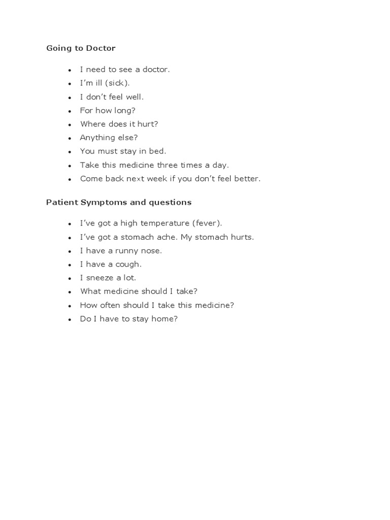 Going To Doctor Dialogue English A2 Exercise | PDF