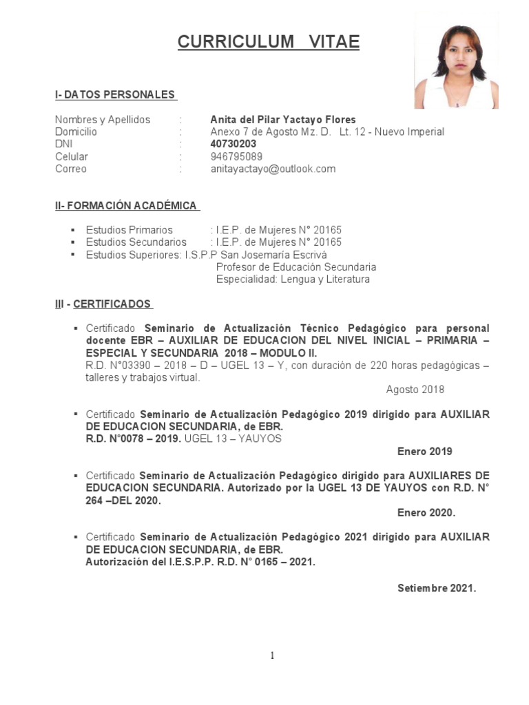 CURRICULUM VITAE - Anita 2023 | PDF | Educación Secundaria | Etapas educativas
