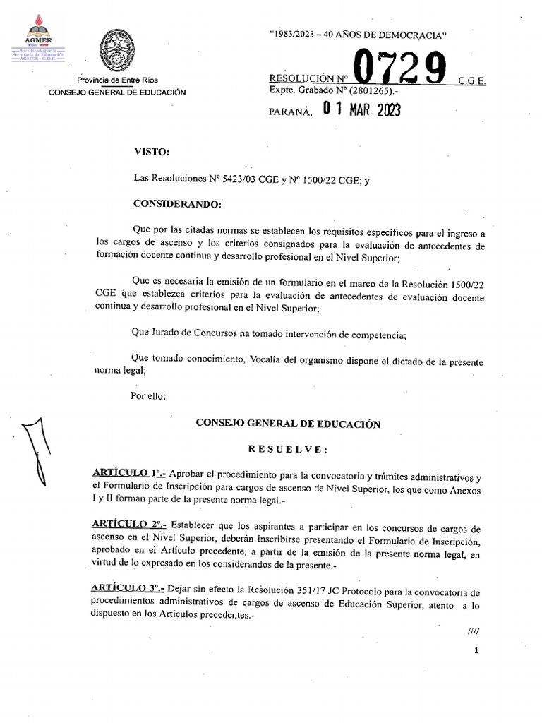 Resolucion 0729-23 Cge PDF | PDF | Gobierno