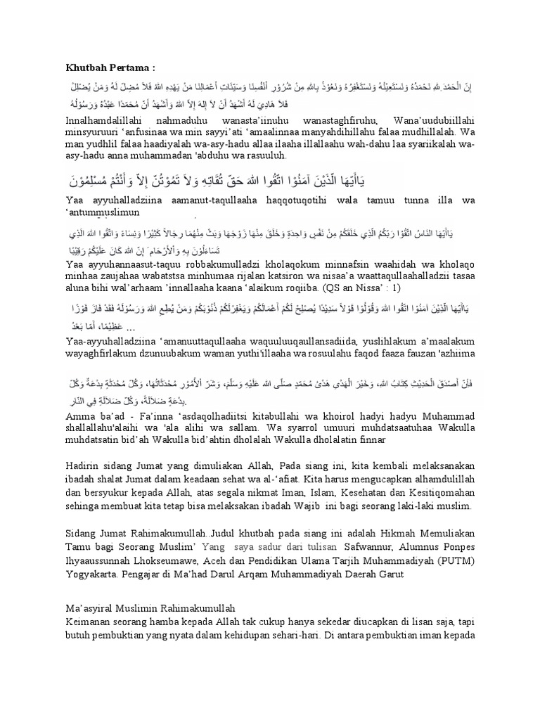 Khutbah Jumat 041122 Memuliakan Tamu PDF | PDF