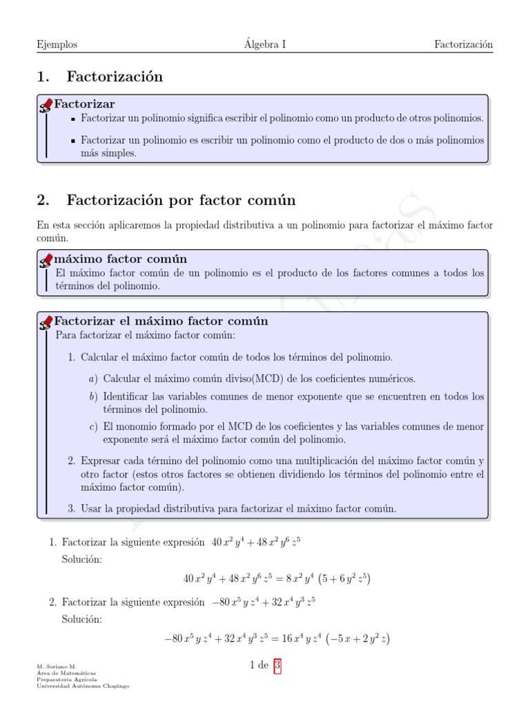 Algebra 1 Ejercicios Factorizacion Factor Comun 15ej | PDF | Factorización | Polinomio