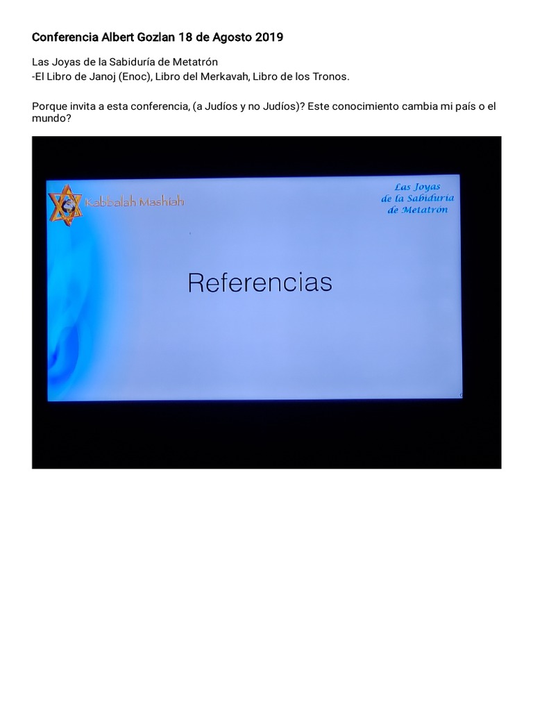 Conferencia sobre Metatrón y Mashiash | PDF | Creencia religiosa y doctrina