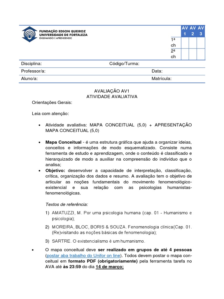 Atividade Avaliativa: Mapa Conceitual em Psicologia | PDF | Fenomenologia (Filosofia) | Psicologia