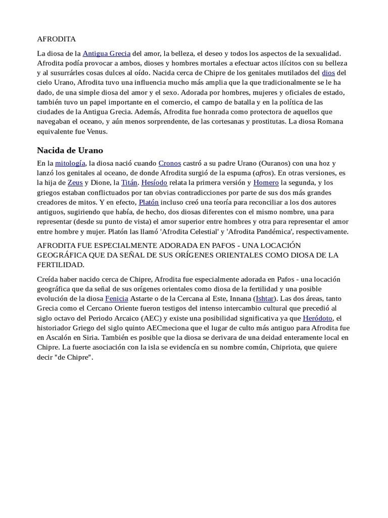 Afrodita Diosa Griega | PDF | Afrodita | Mitología griega