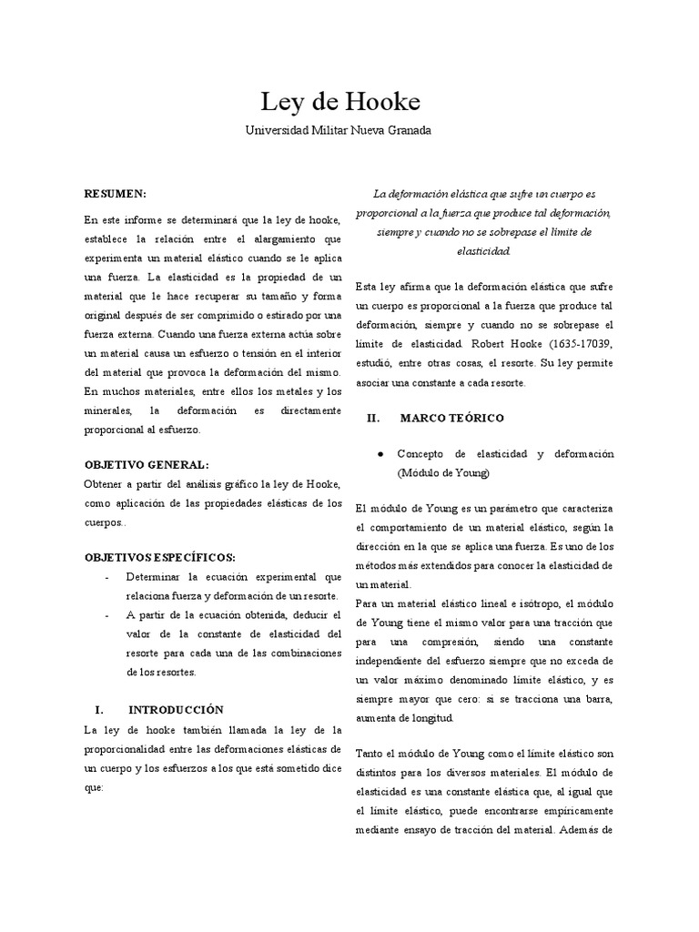 Informe Ley de Hooke | PDF | El módulo de Young | Deformación (ingeniería)
