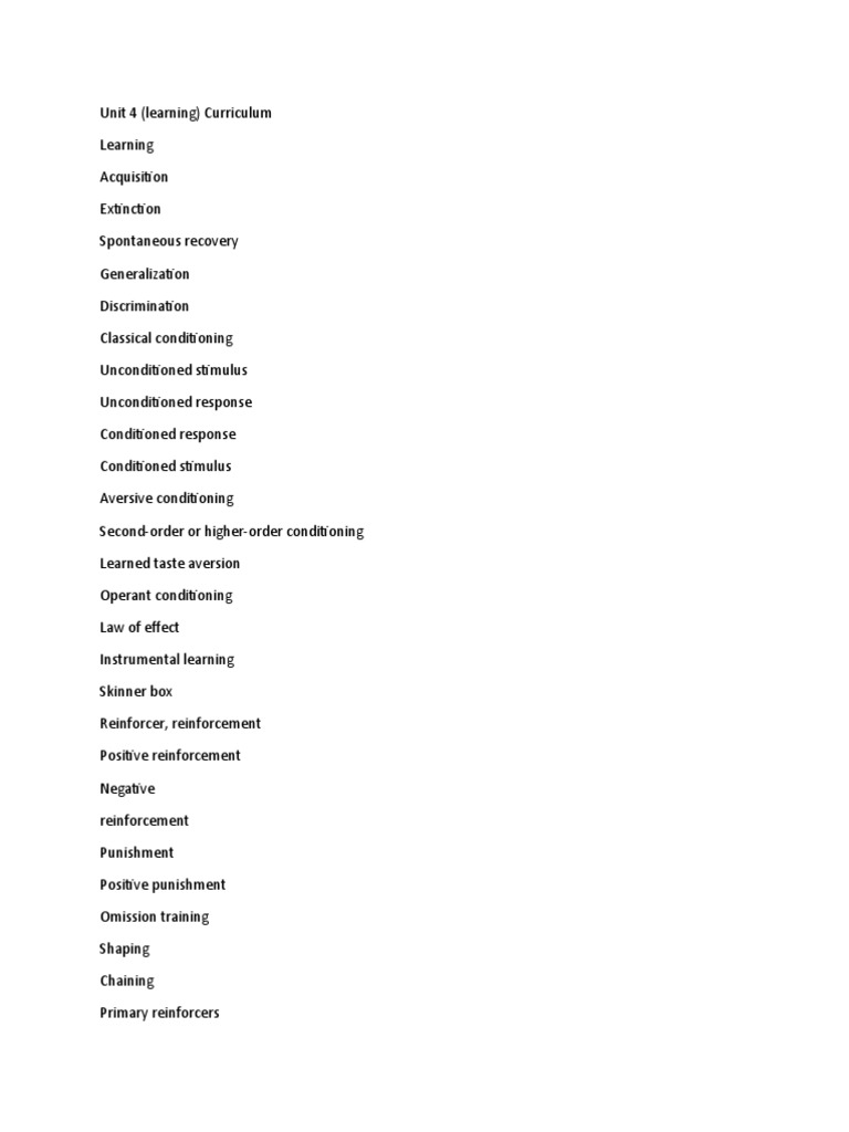AP Psychology Unit 4 (Learning) Curriculum | PDF