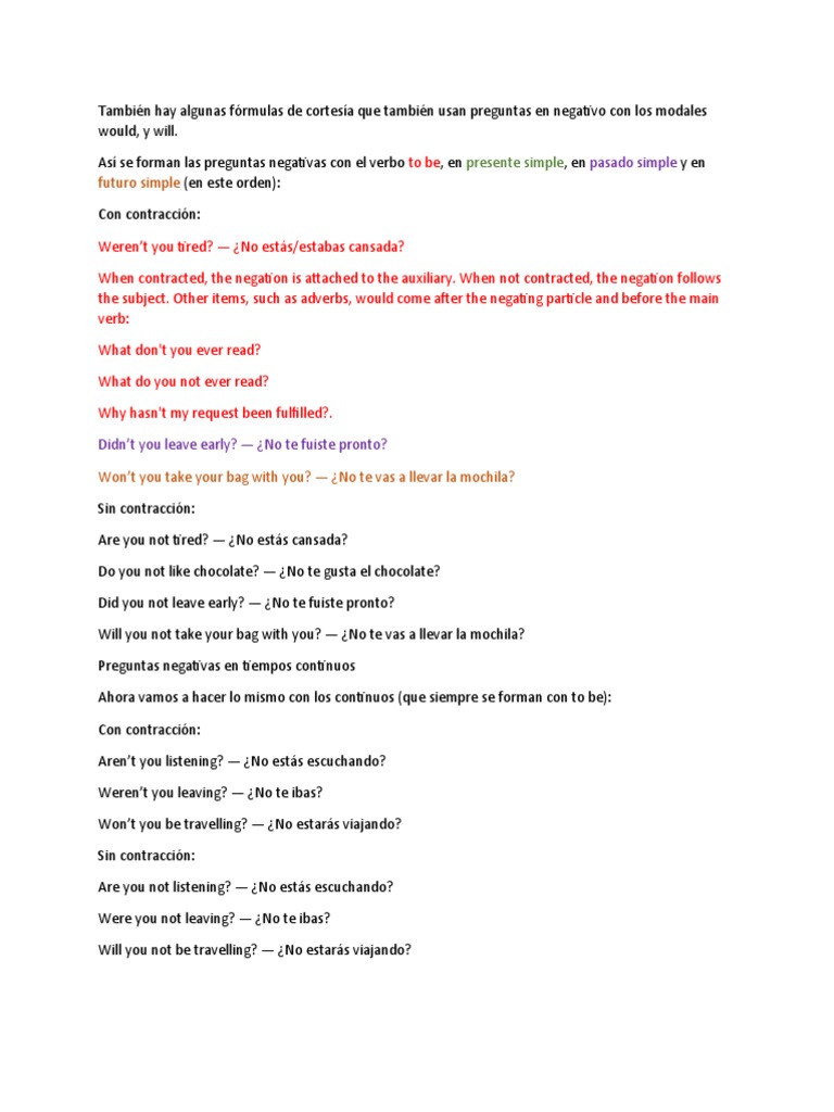 Preguntas Negativas | PDF
