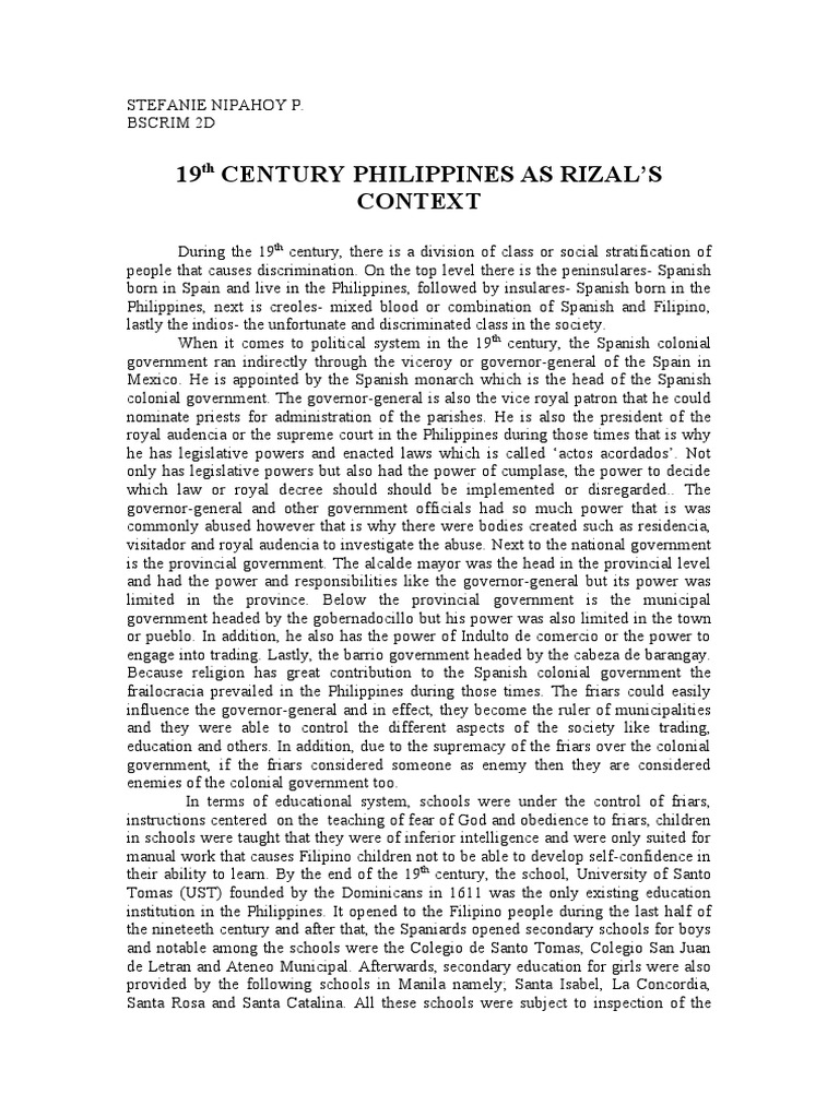 19th Century Philippines As Rizal's Context | PDF | Spanish Empire ...