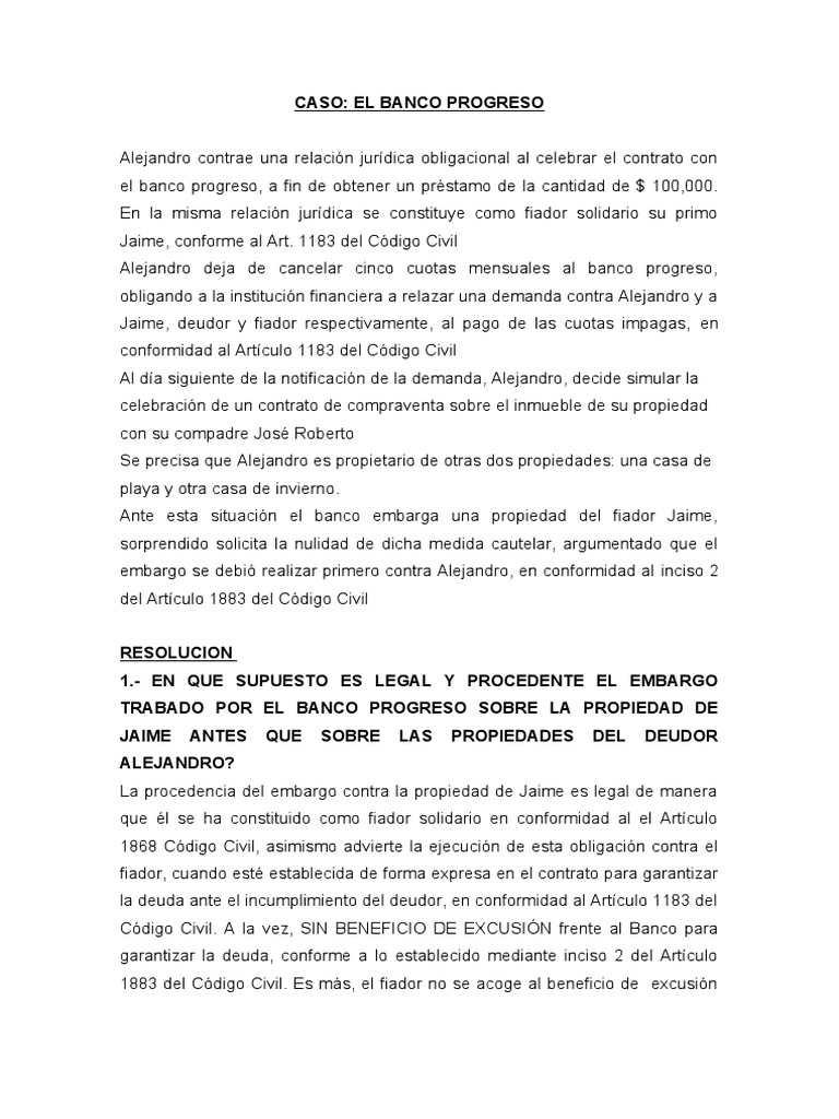 Caso - El Banco Progreso | PDF | Propiedad | Derecho privado
