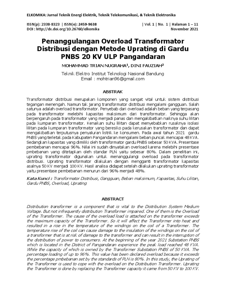 Jurnal Overload Transformator | PDF | Sains & Matematika