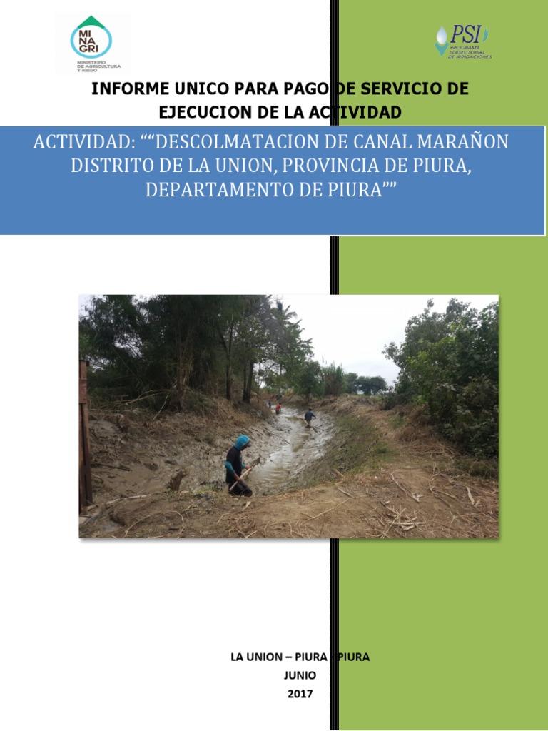 1º Informe La Union - Descolmatacion Canal Marañon-Corregido | PDF | Topografía | Ciencias de la ...