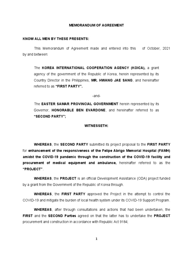draft-MOA ESPG KOICA | PDF | Procurement | Medical Device