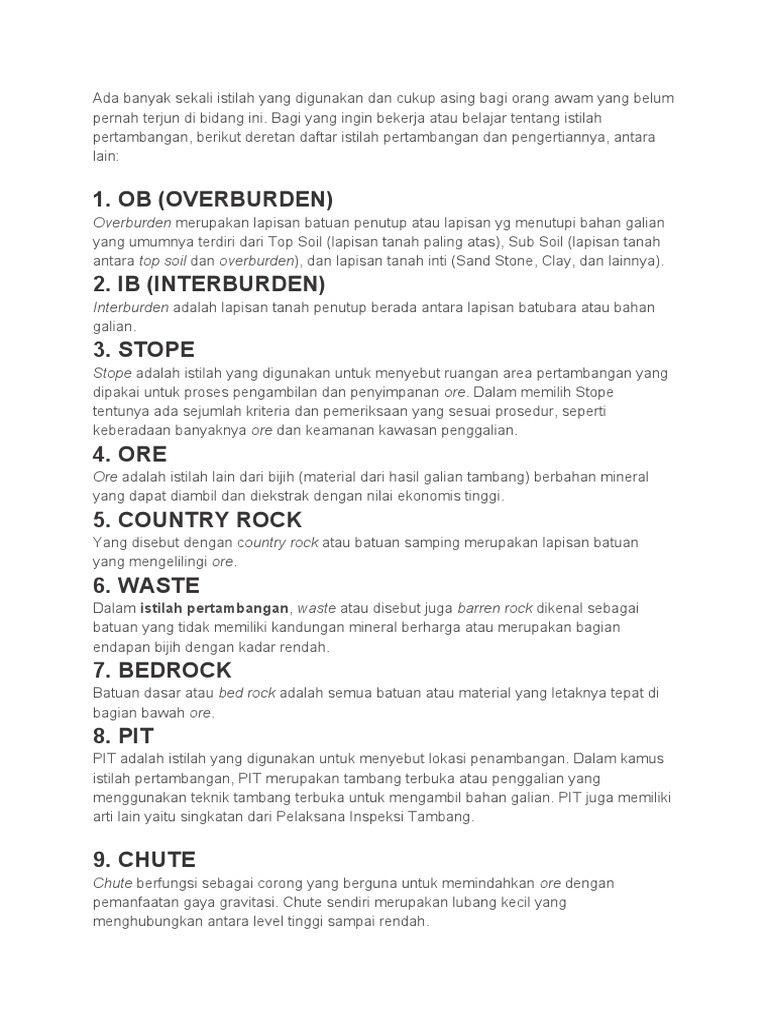 Daftar Istilah Pertambangan dan Pengertiannya | PDF