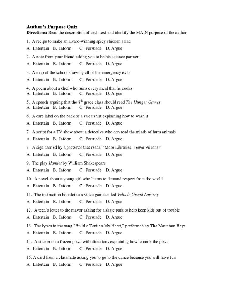 Authors Purpose Quiz 2 | PDF