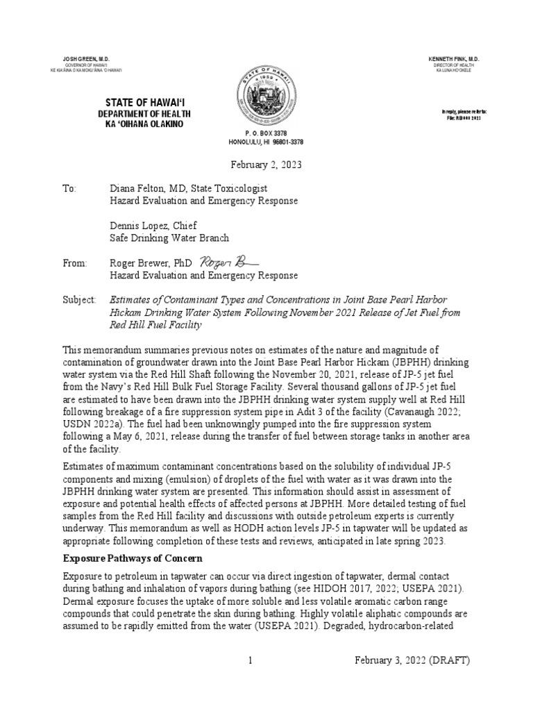 Hawaii Department of Health Memo | PDF | Jet Fuel | Hydrocarbons