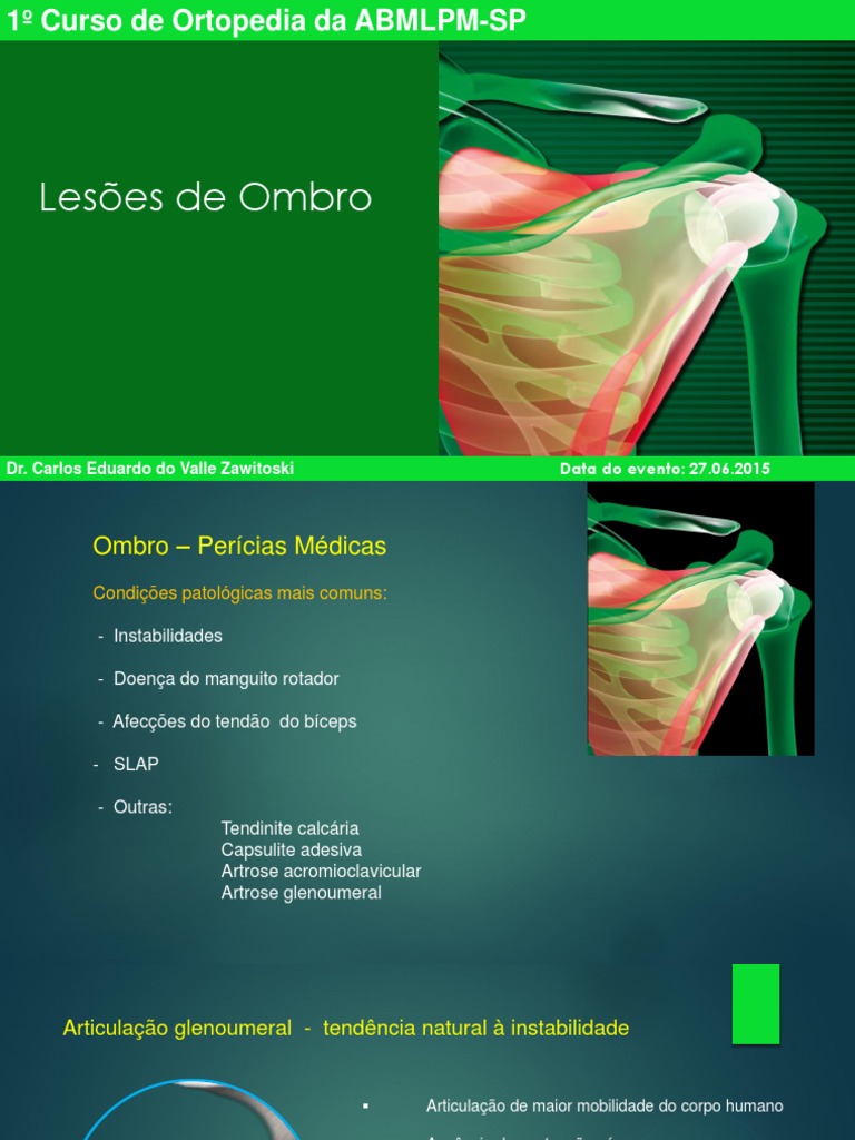 Anatomia e Cinesiologia Do Ombro - Dr. Carlos Zawitoski - 2015 PDF | PDF | Dor | Osteoartrite