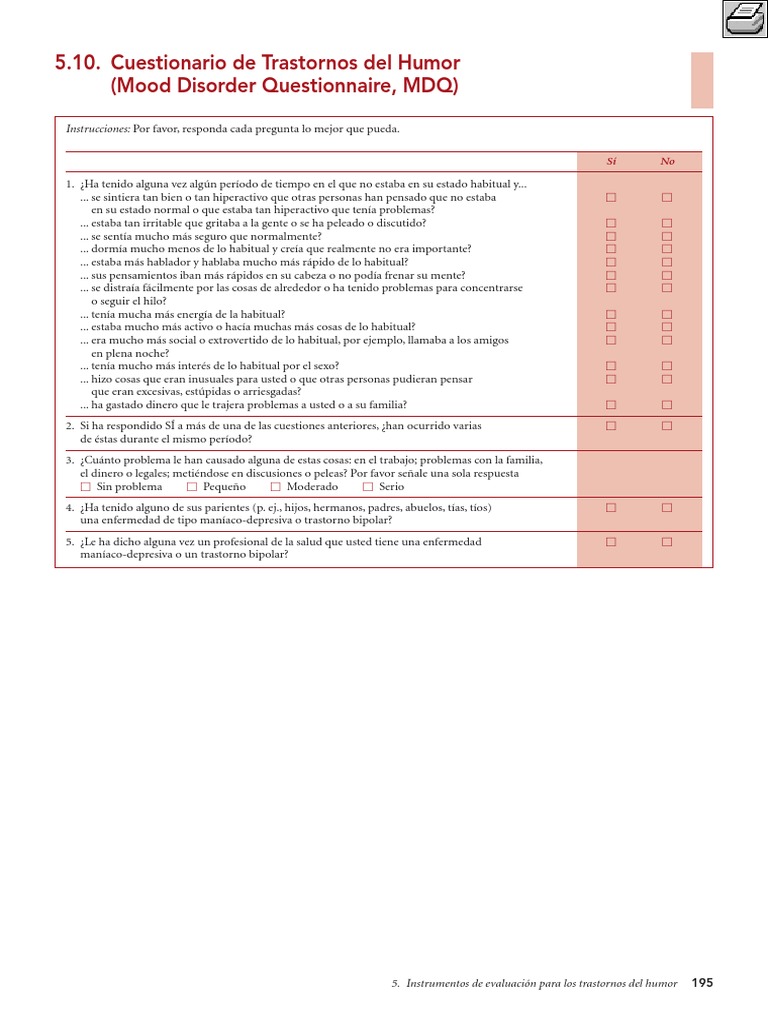 5.10 Cuestionario de Trastornos Del Humor MDQ | PDF | Desorden bipolar ...