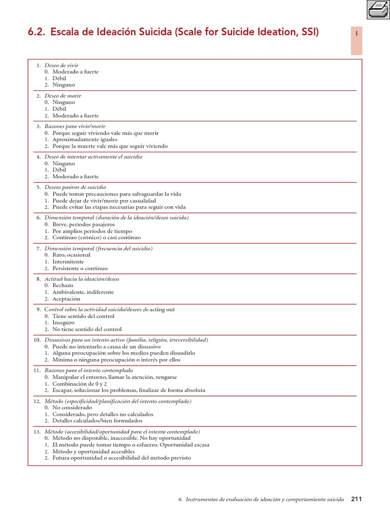 6.2. Escala de Ideación Suicida (Scale For Suicide Ideation, SSI) 1 ...