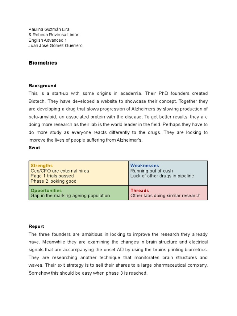 Final Report SWOT Analysis PDF | PDF | Alzheimer's Disease | Swot Analysis