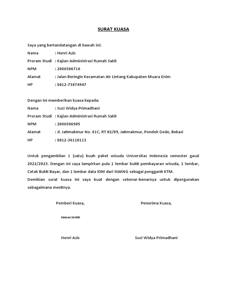 SURAT KUASA Toga | PDF