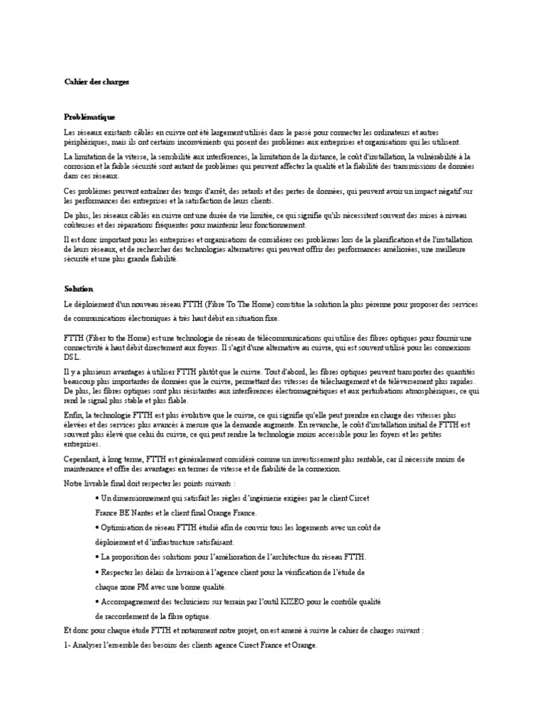 Cahier Des Charge1 | PDF | Fibre optique | Informatique