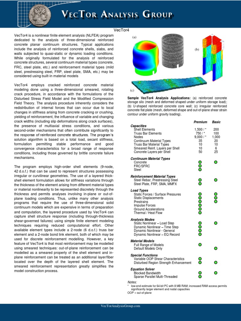 VecTor4 Product Sheet | Download Free PDF | Reinforced Concrete | Concrete