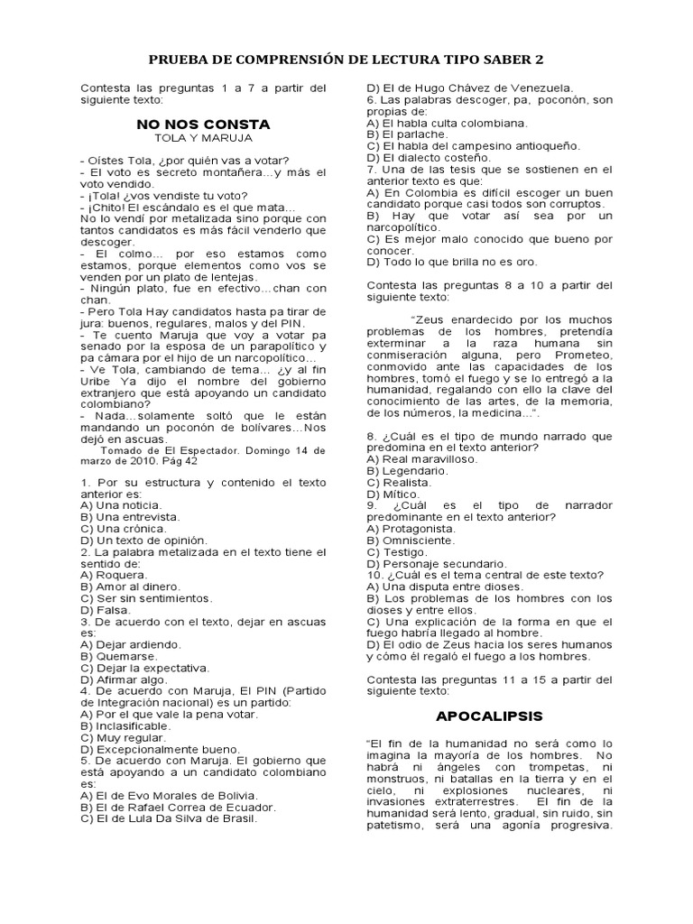 Comprensión de lectura: Tola y Maruja | PDF | Historia | Ficción general
