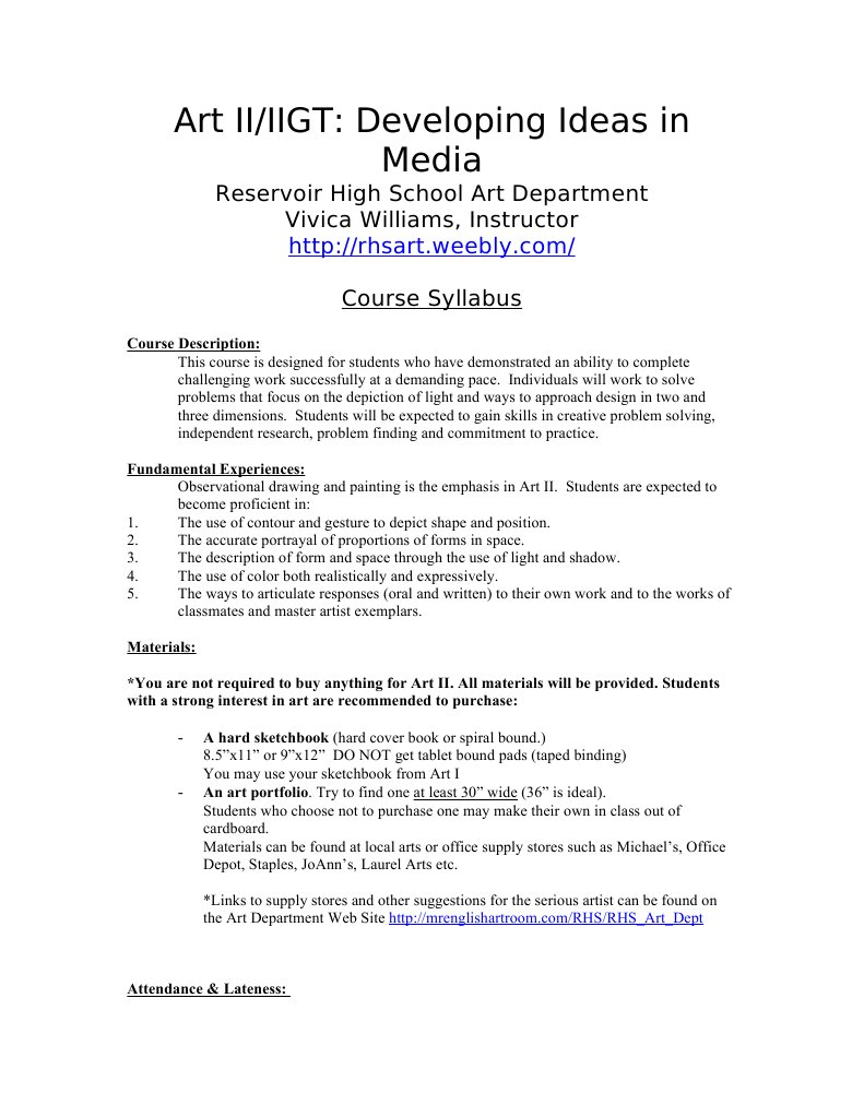 Art II Course Syllabus Overview | PDF | Homework | Communication