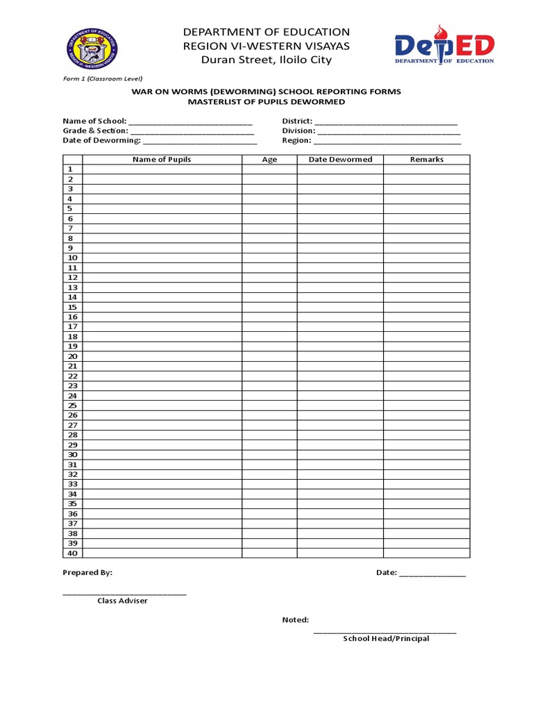 Form 1 Deworming | PDF