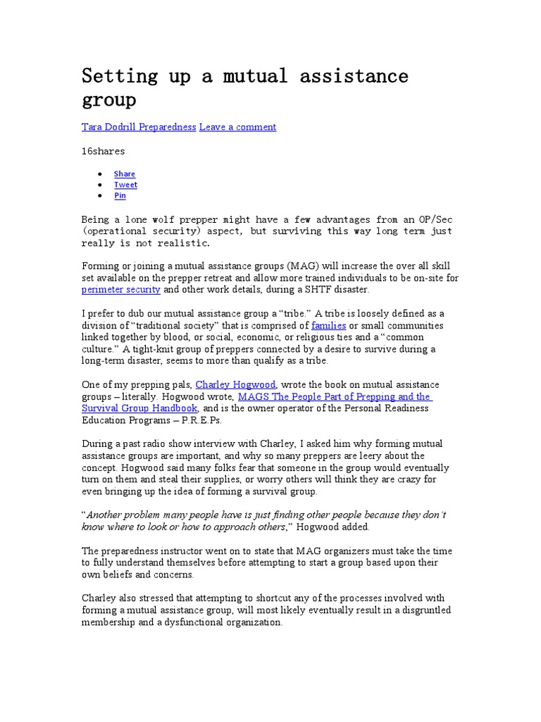 Forming a Mutual Assistance Group | PDF | Survivalism | Leadership