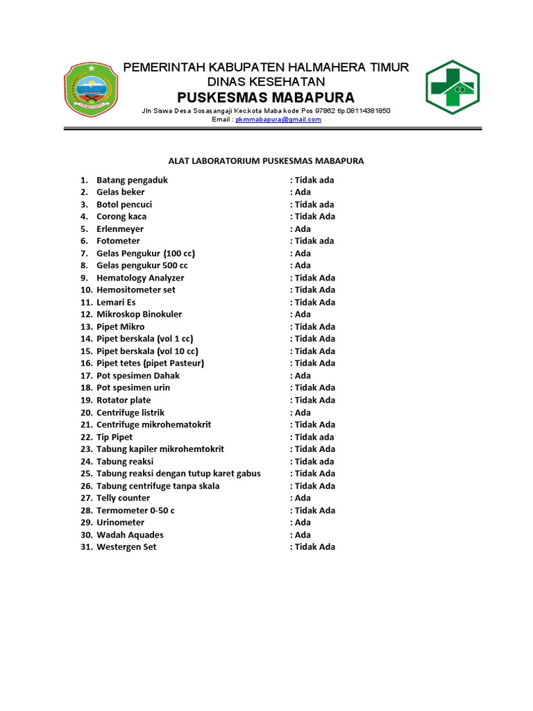Alat Lab PKM Mabapura | PDF
